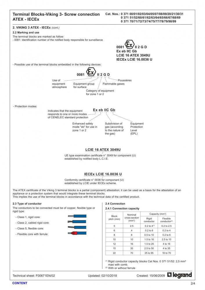 Legrand Viking 3 ATEX–IECEx technical document, page 2