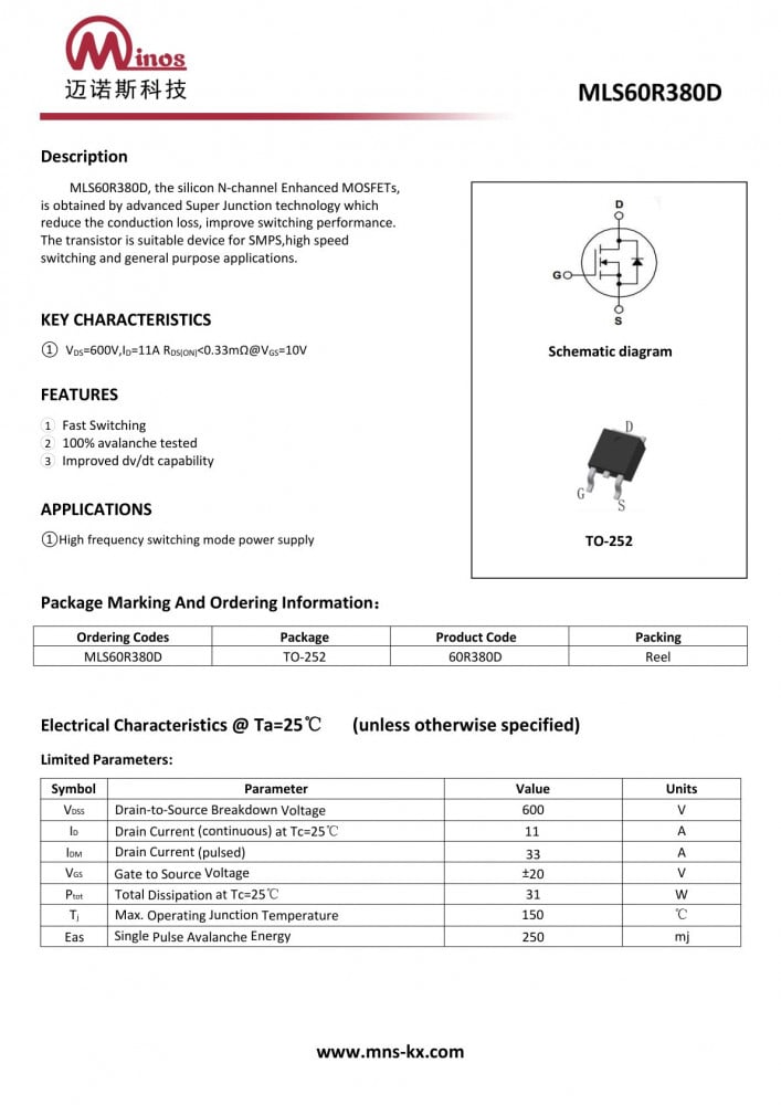 MLS60R380D datasheet page 1