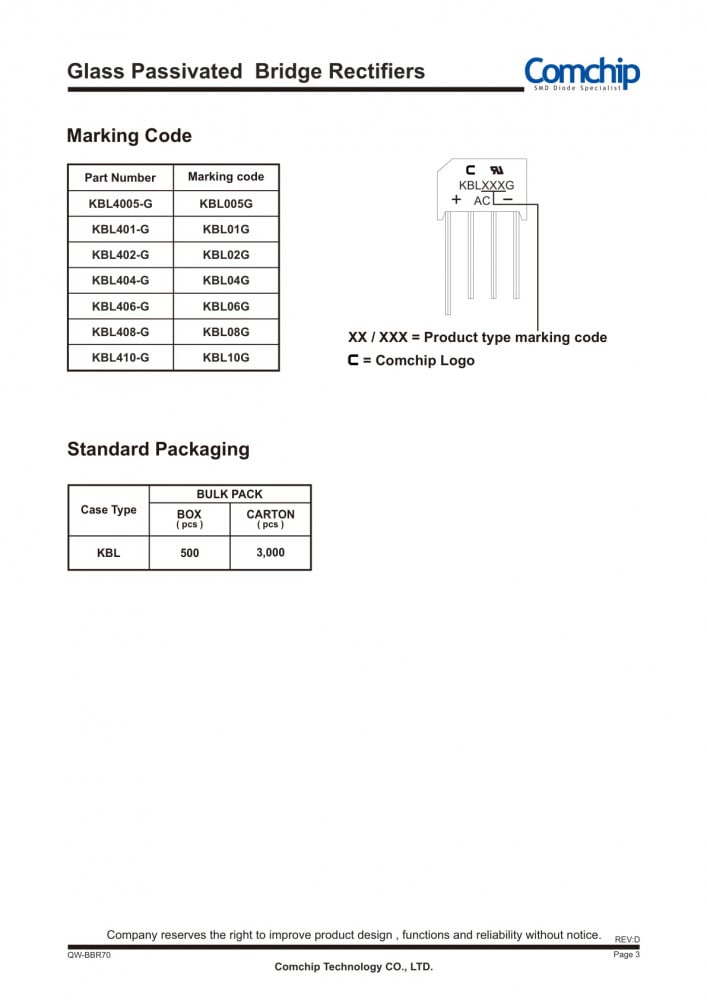 Comchip KBL406-G datasheet page 3