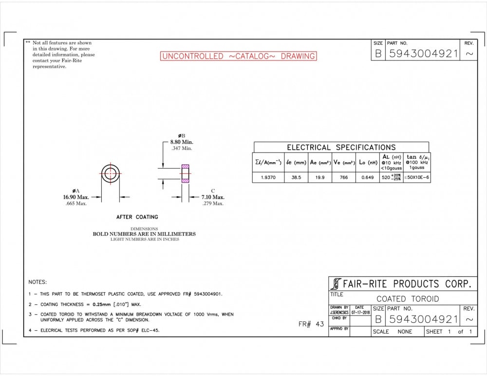 Fair-Rite 5943004921 technical document preview