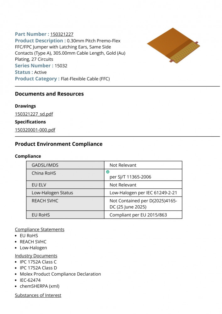 MOLEX FFC specification document page 1