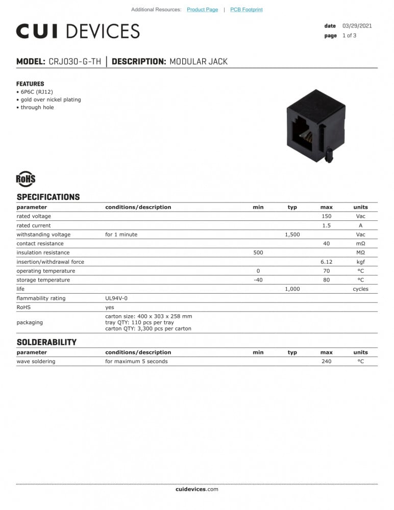 CRJ030-G-TH technical document page 1