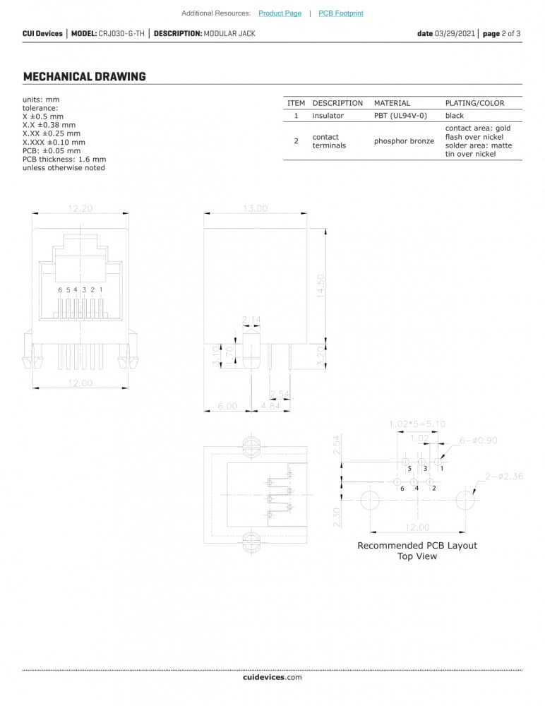 CRJ030-G-TH technical document page 2