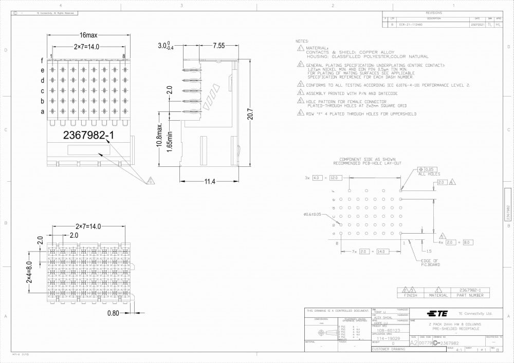TE Connectivity 2367982-1 controlled drawing preview