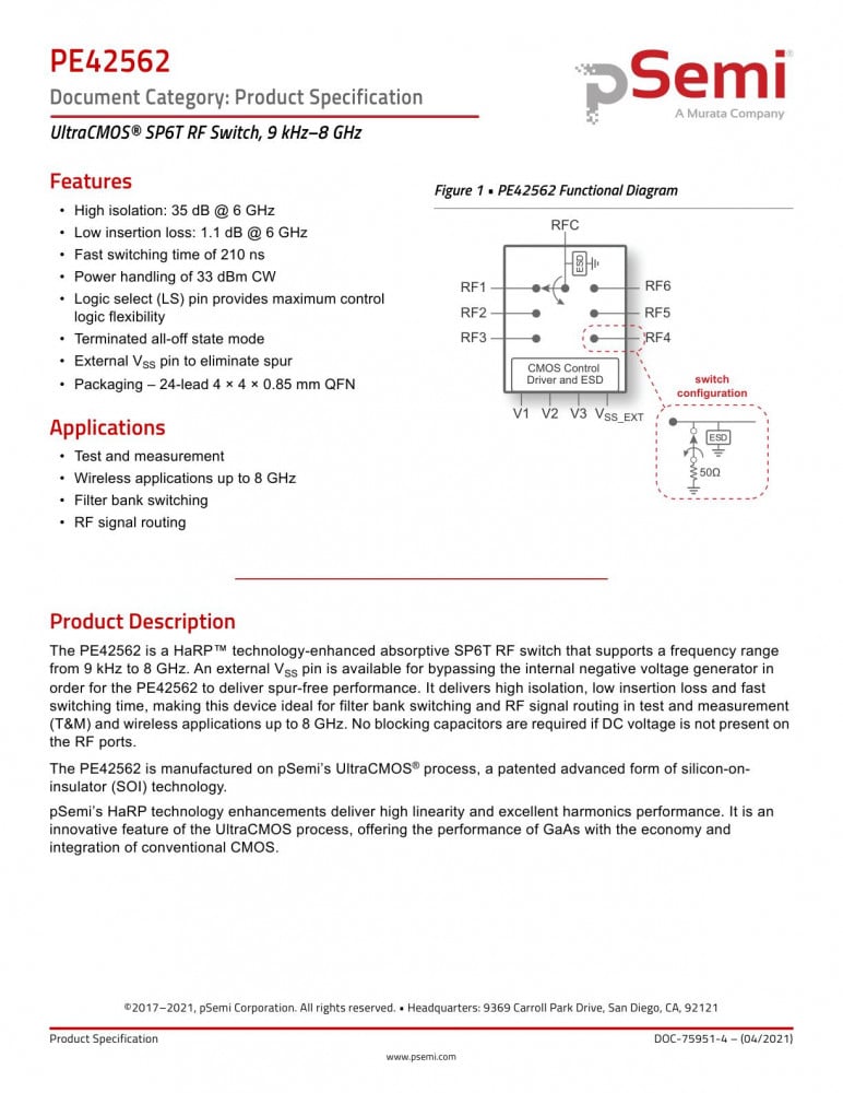 PE42562A-X datasheet page 1