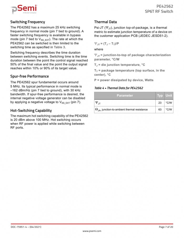 PE42562A-X datasheet page 7