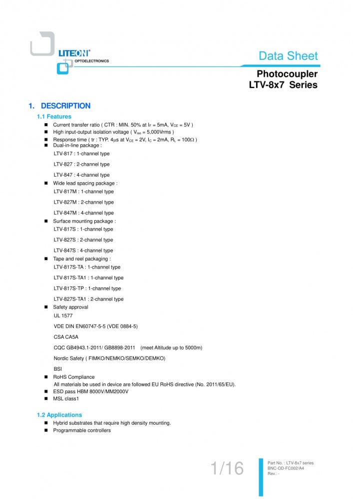 LTV-817 datasheet page 2