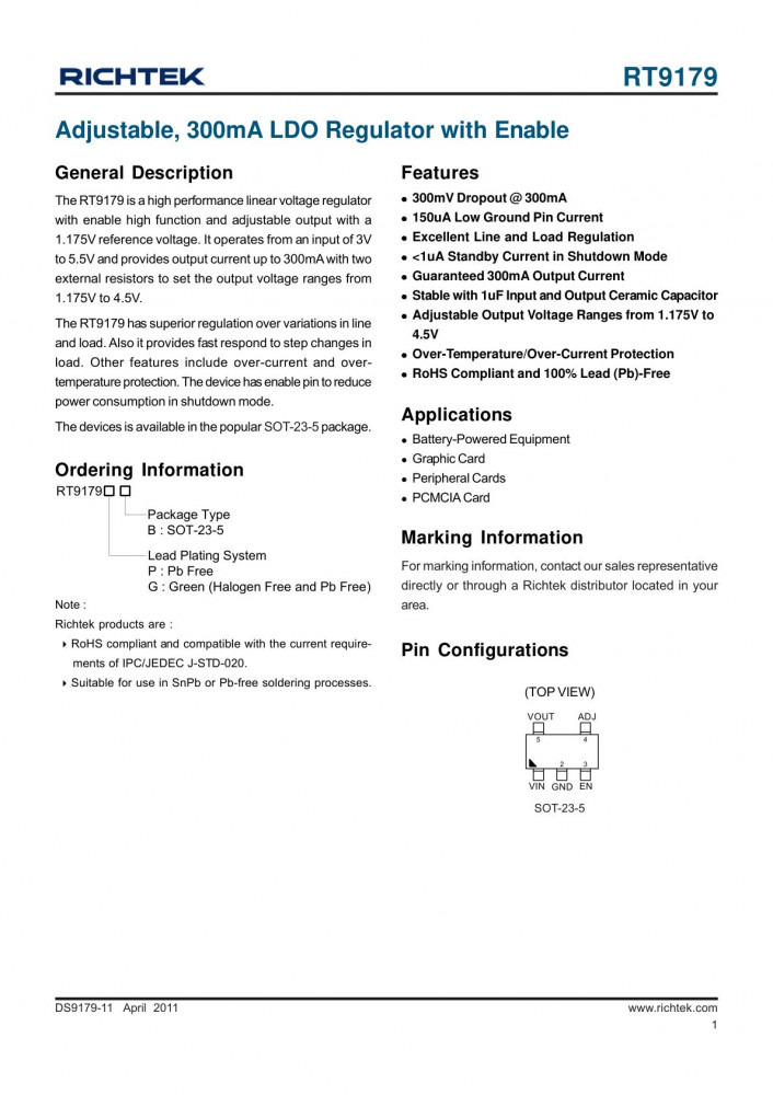 RT9179 datasheet page 1