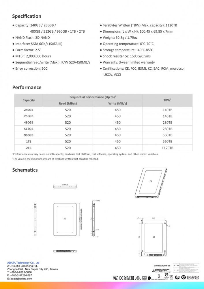 ADATA Ultimate SU650 product document page 2