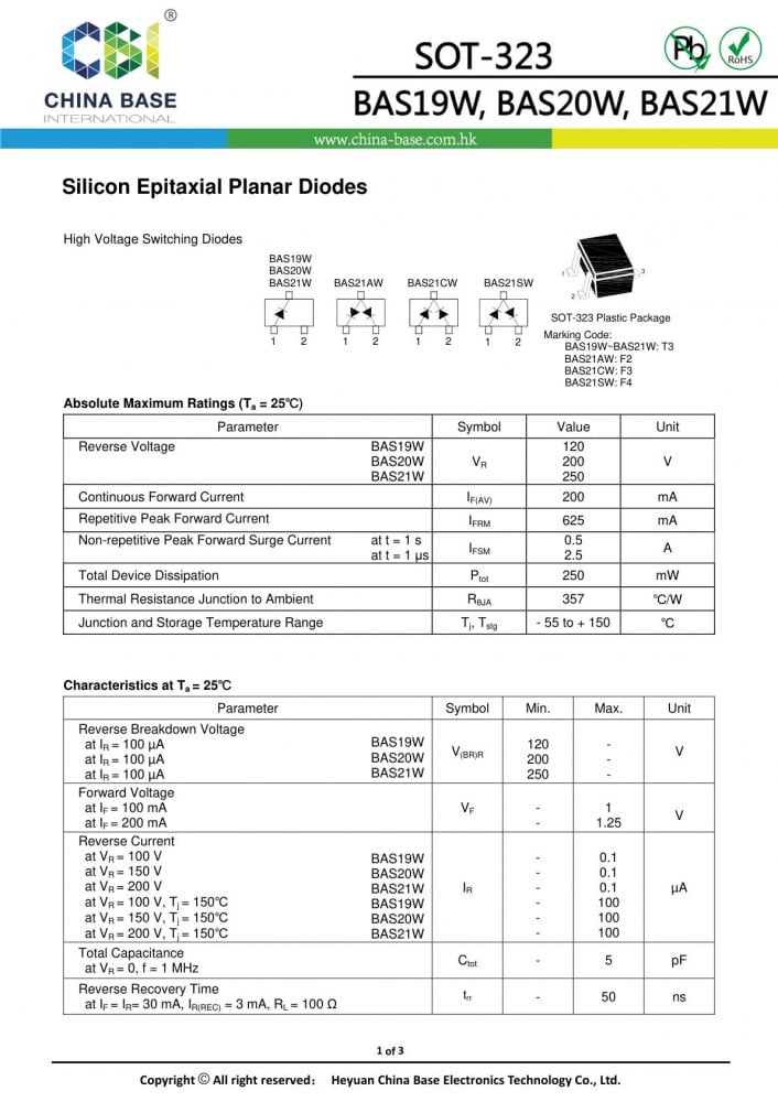CBI BAS21W datasheet page 1