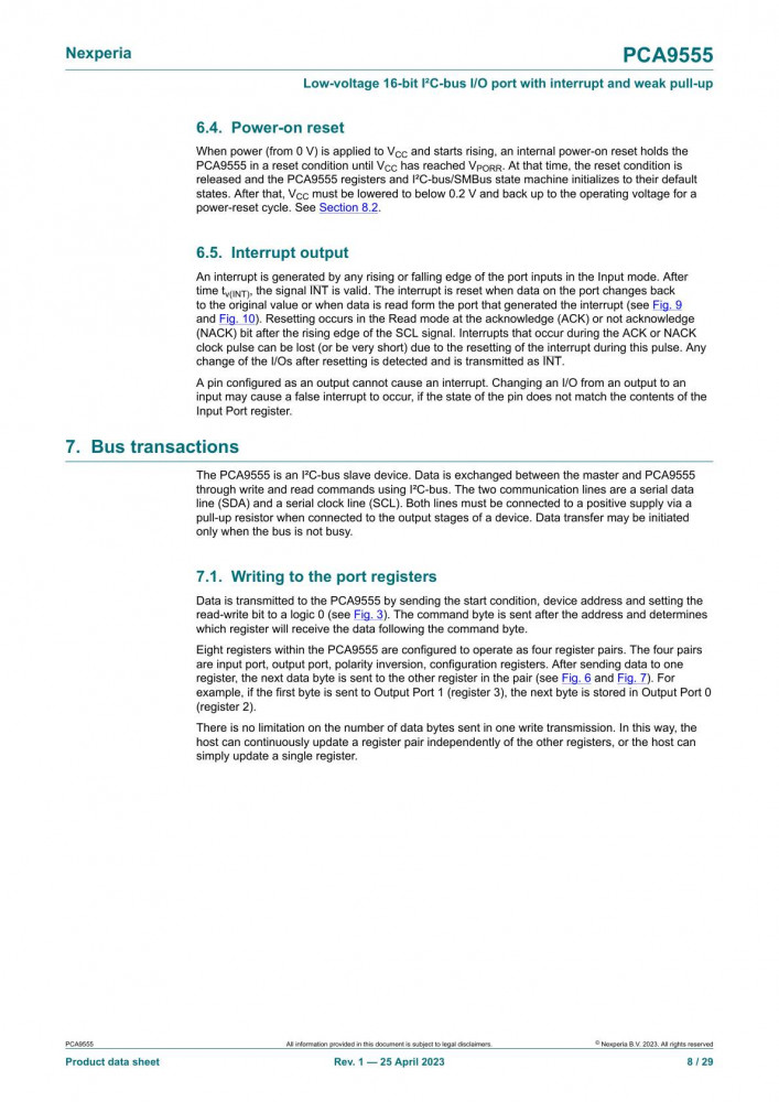 PCA9555 technical document page 8