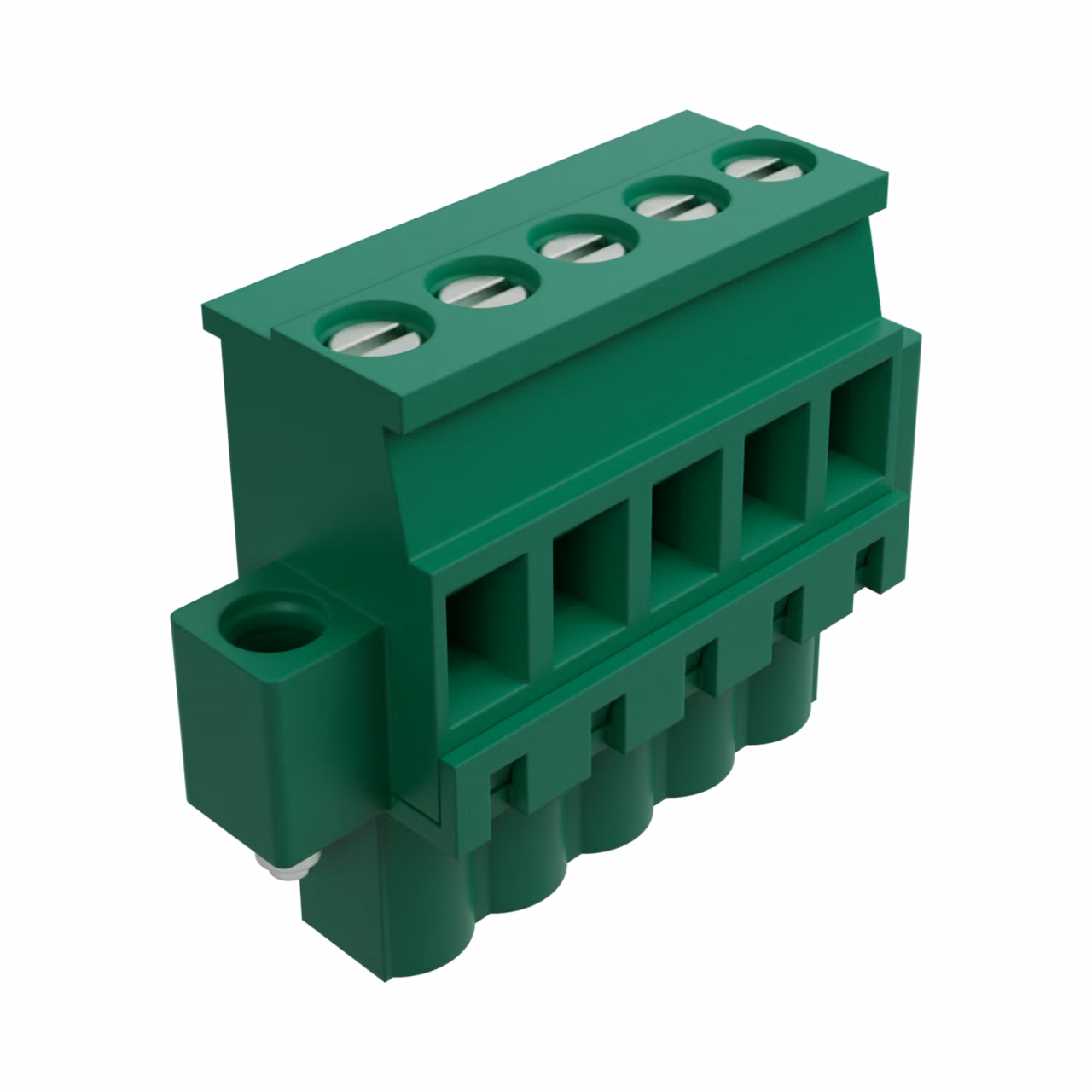5.00mm Pitch Eurostyle Vertical Plug, with Retention Screws and Standard  Imprinting, Rear Wire Entry, Green Housing, Gold (Au) Plated, 5 Circuits for sale