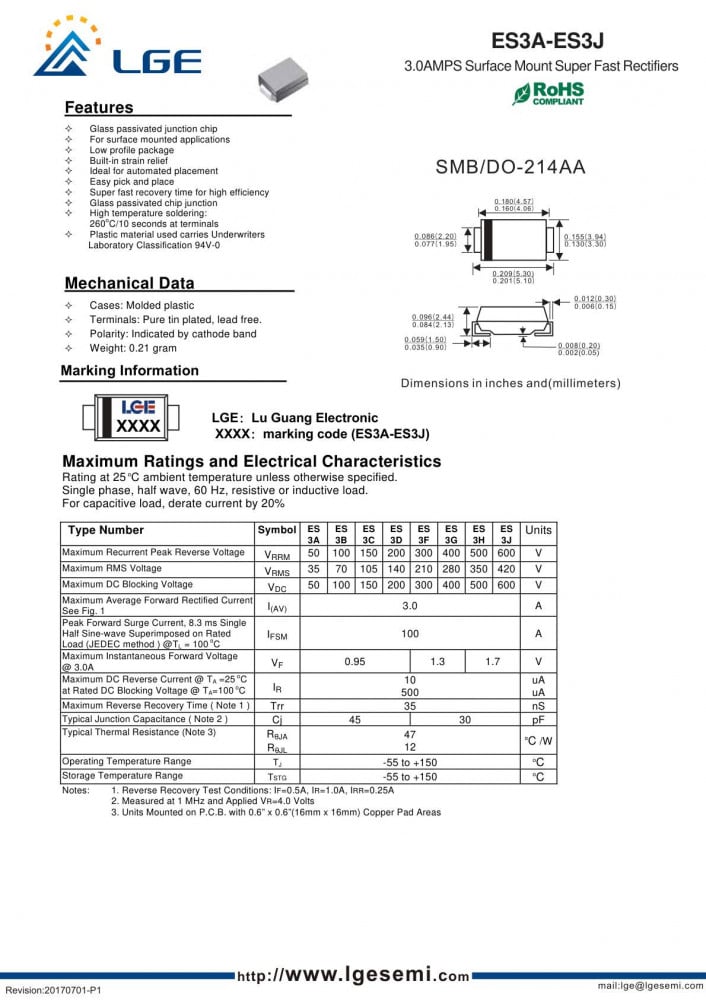 LGE ES3G datasheet page 1