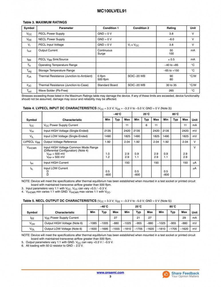 MC100LVEL91 datasheet page 3