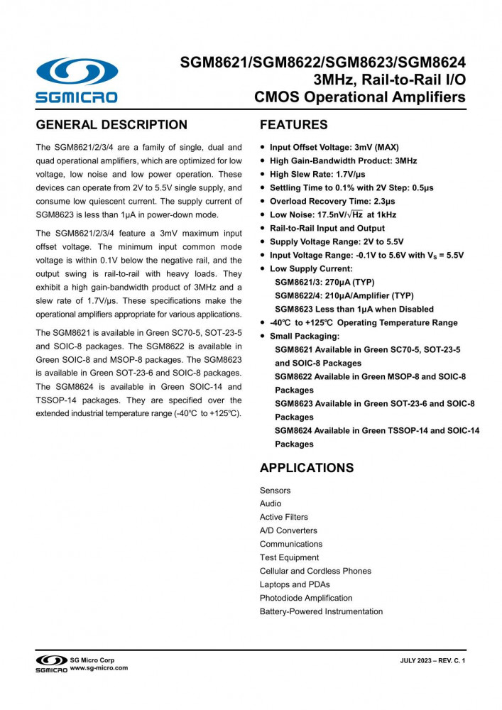 SGM8623 datasheet page 1