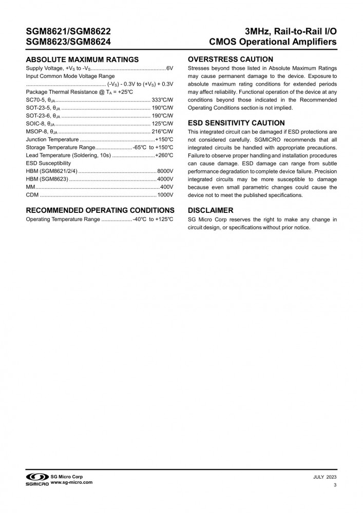 SGM8623 datasheet page 3