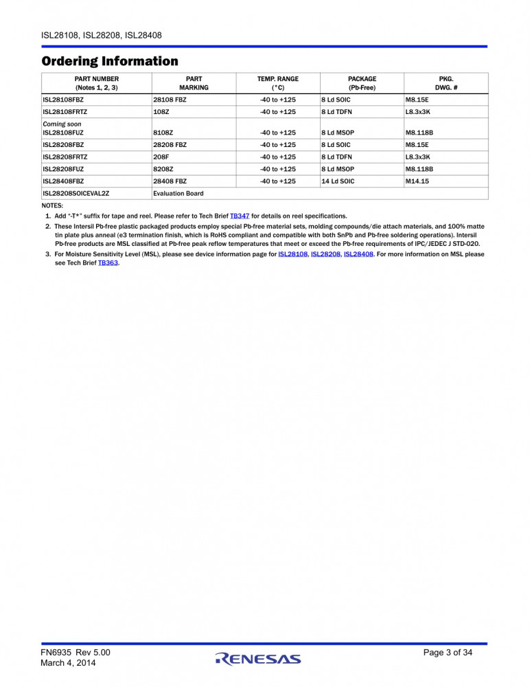 ISL28208 datasheet page 3