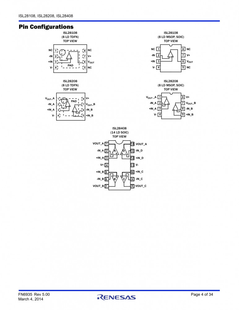 ISL28208 datasheet page 4