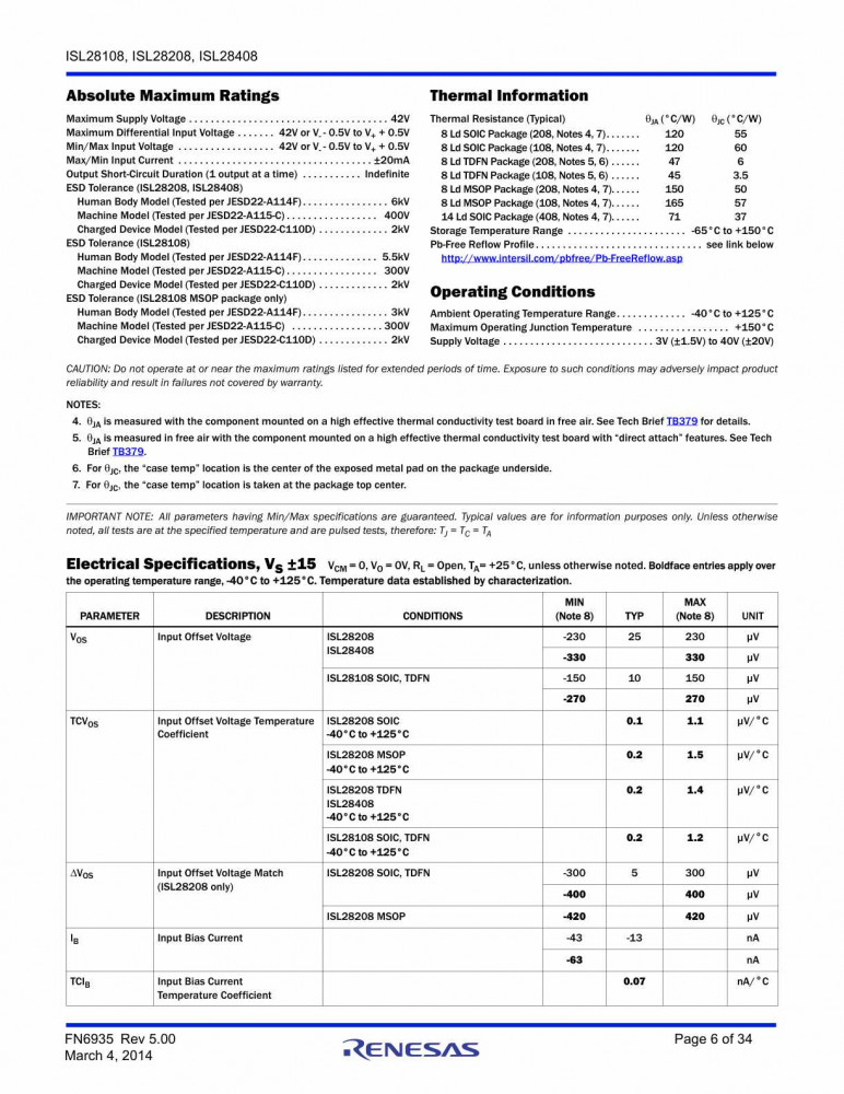 ISL28208 datasheet page 6