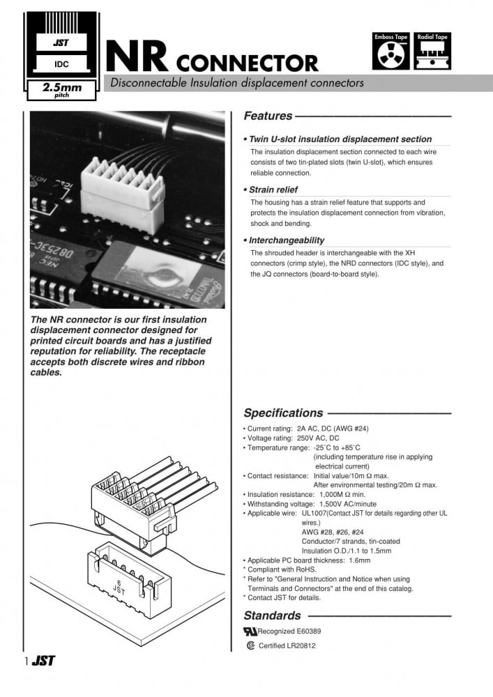 JST NR connector technical document page 1