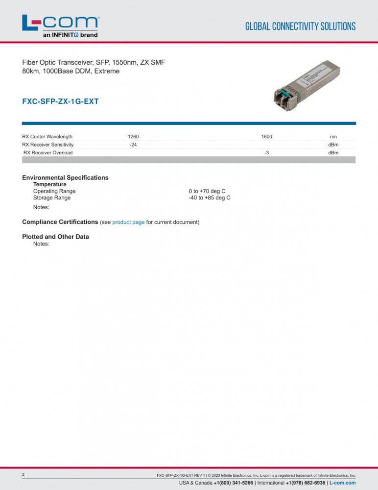 FXC-SFP-ZX-1G-EXT datasheet page 2