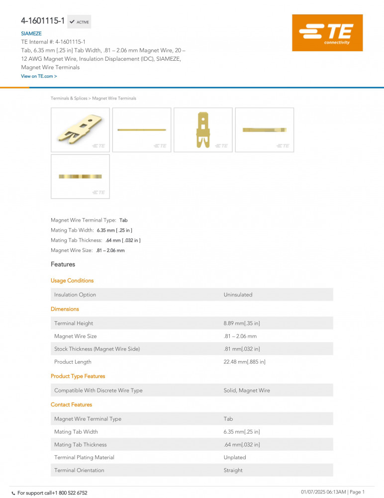 TE Connectivity 4-1601115-1 document page 1