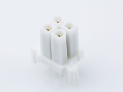 Mini-Fit Plus PCB Receptacle, 4.20mm Pitch, Dual Row, Vertical, Blind Mating, 4 Circuits, with Snap-in Plastic Peg PCB Lock, PA Polyamide Nylon 6/6, UL 94V-0, Select Gold (Au) Over Nickel (Ni) Plating for sale