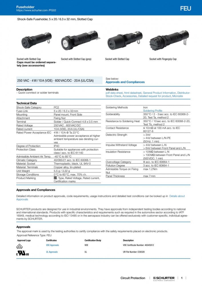 SCHURTER 0031.1766 technical document page 1