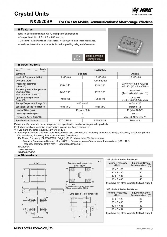 NDK NX2520SA technical document page