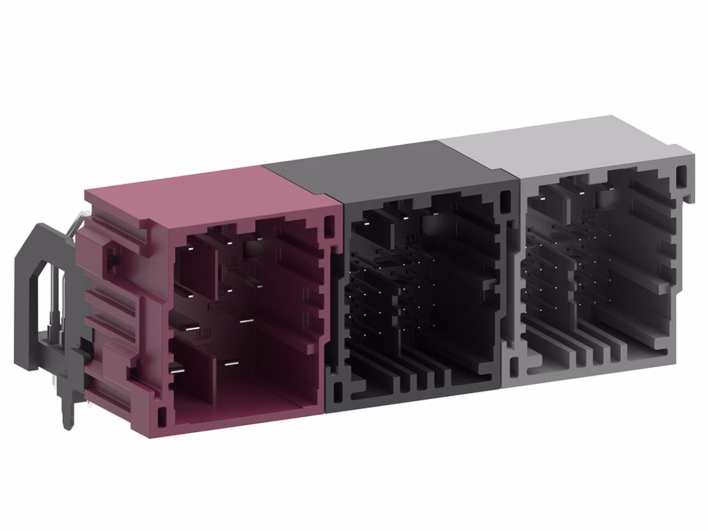 stAK50h 3 Bay Vertical Hybrid Header, 87 Circuits, Bay 1: 32 Circuits/Key 4/Purple; Bay 2: 28 Circuits/Key 1/Dark Gray; Bay 3: 27 Circuits/Key 1/Black; Tube