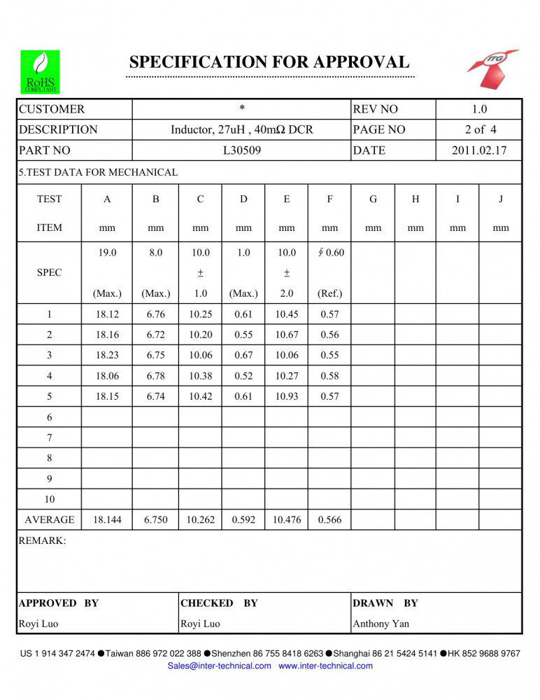 L30509 specification sheet, page 2
