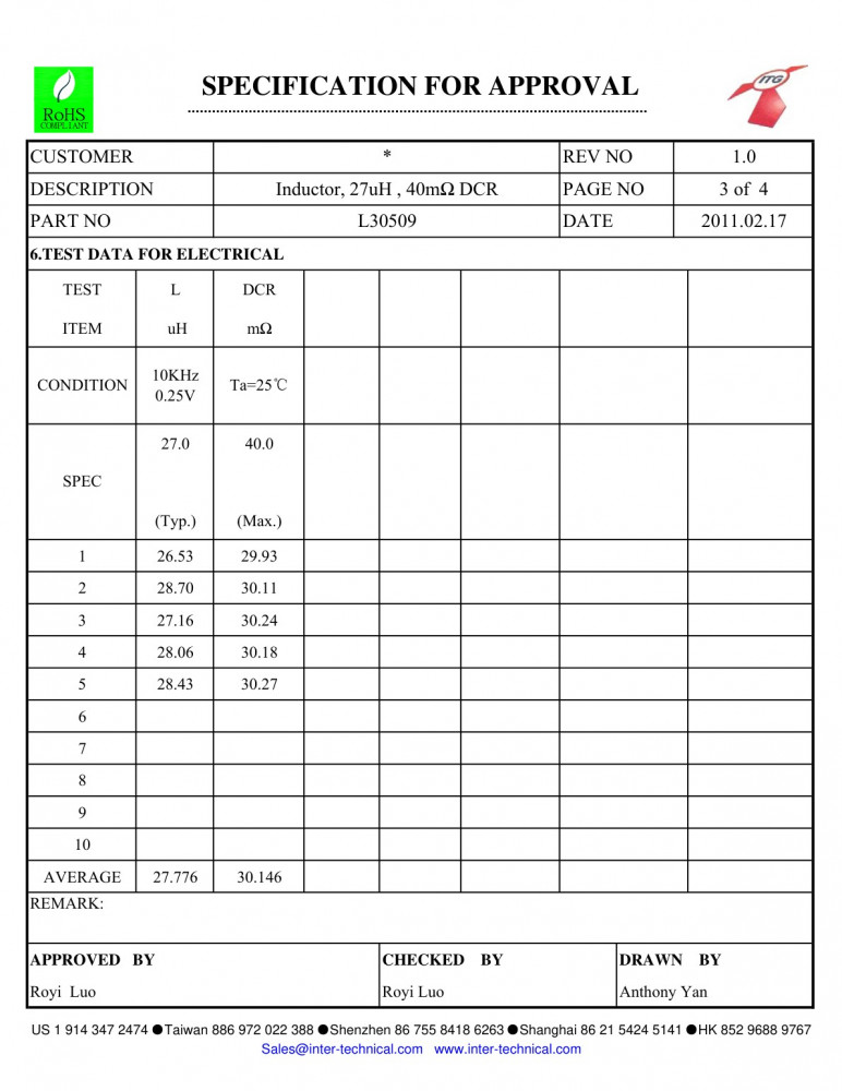 L30509 specification sheet, page 3
