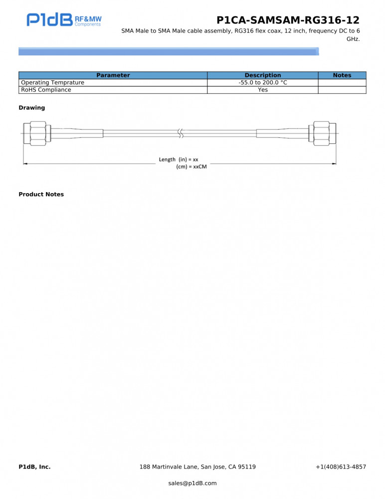 P1CA-SAMSAM-RG316-12 product documentation page 2