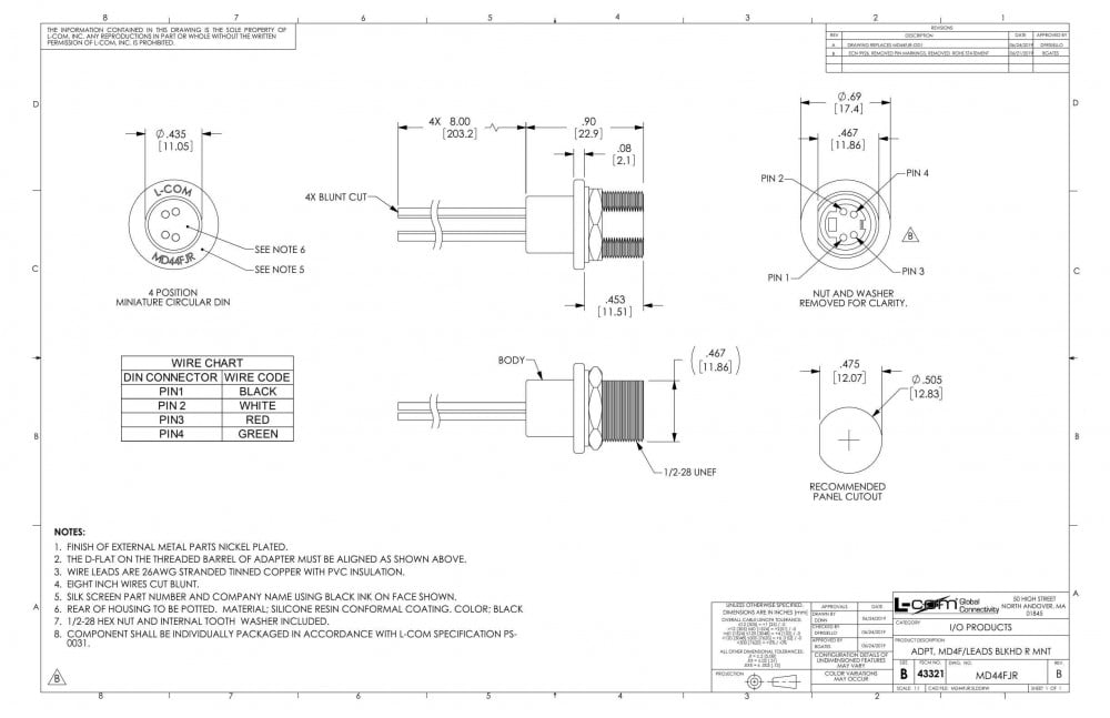 L-com MD44FJR wire chart document page