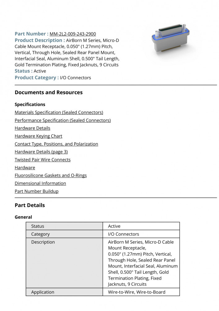 Technical document page 1 for MM-2L2-009-243-2900