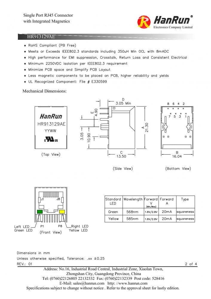 HR913129AE datasheet page 2
