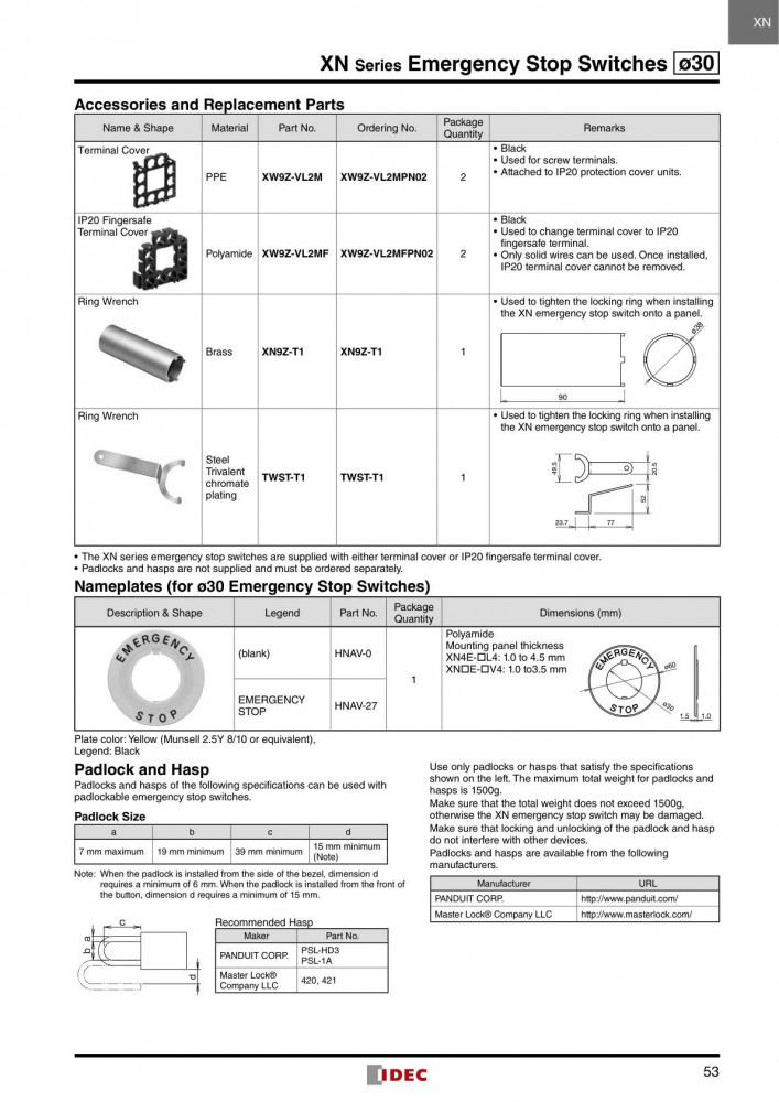 IDEC XN Series documentation page 7