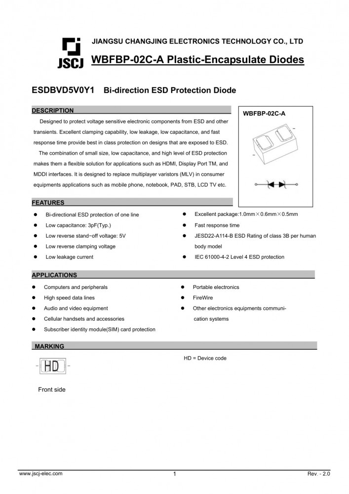 ESDBVD5V0Y1 datasheet page 1