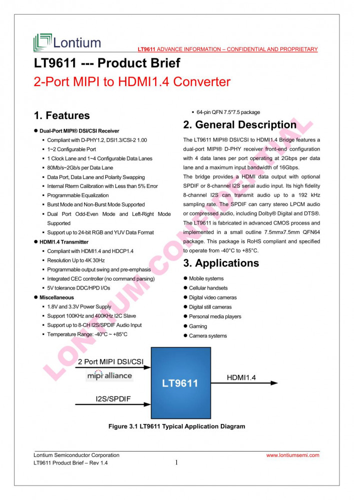 LT9611 document page 1