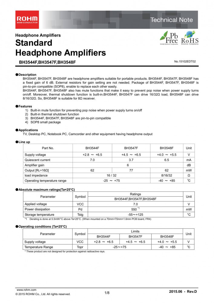 BH3544F-E2 datasheet page 1