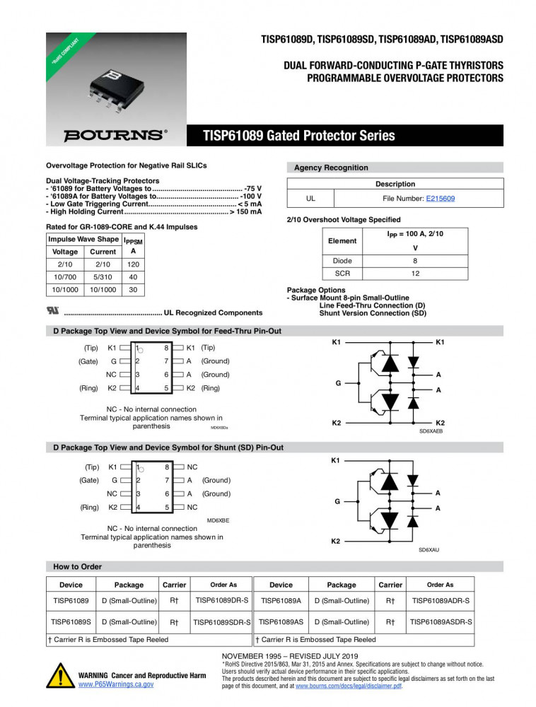 TISP61089LDR-S datasheet page 1