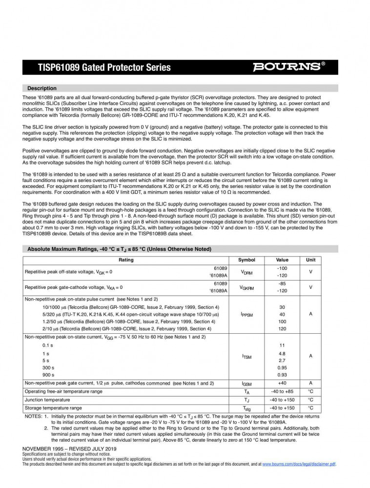 TISP61089LDR-S datasheet page 2