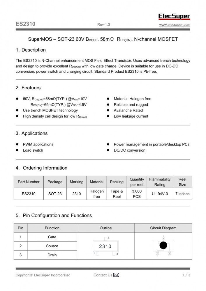 ES2310 datasheet page 1