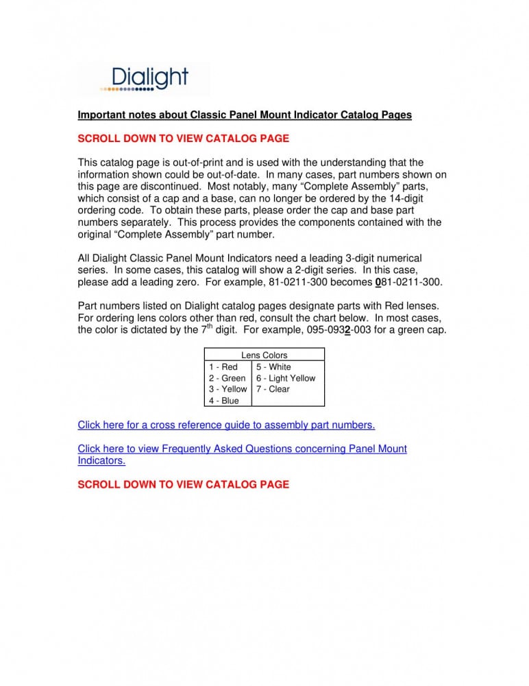 Dialight Classic Panel Mount Indicator catalog page 1