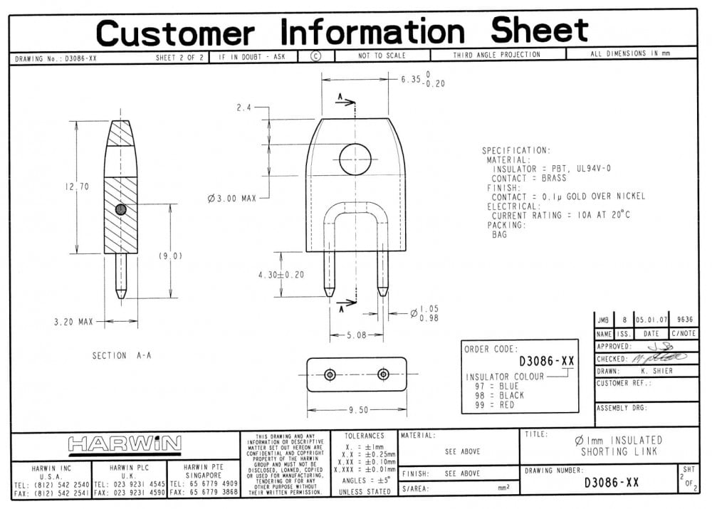 Harwin D3086-98 technical drawing preview