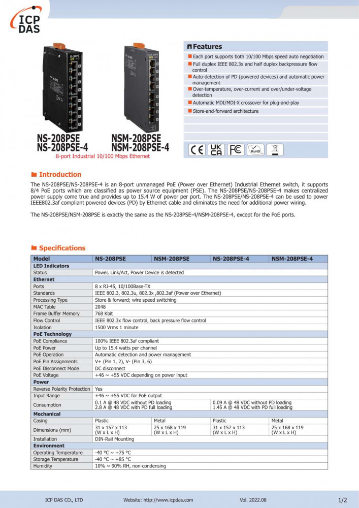 ICP NSM-208PSE-4 technical document, page 1