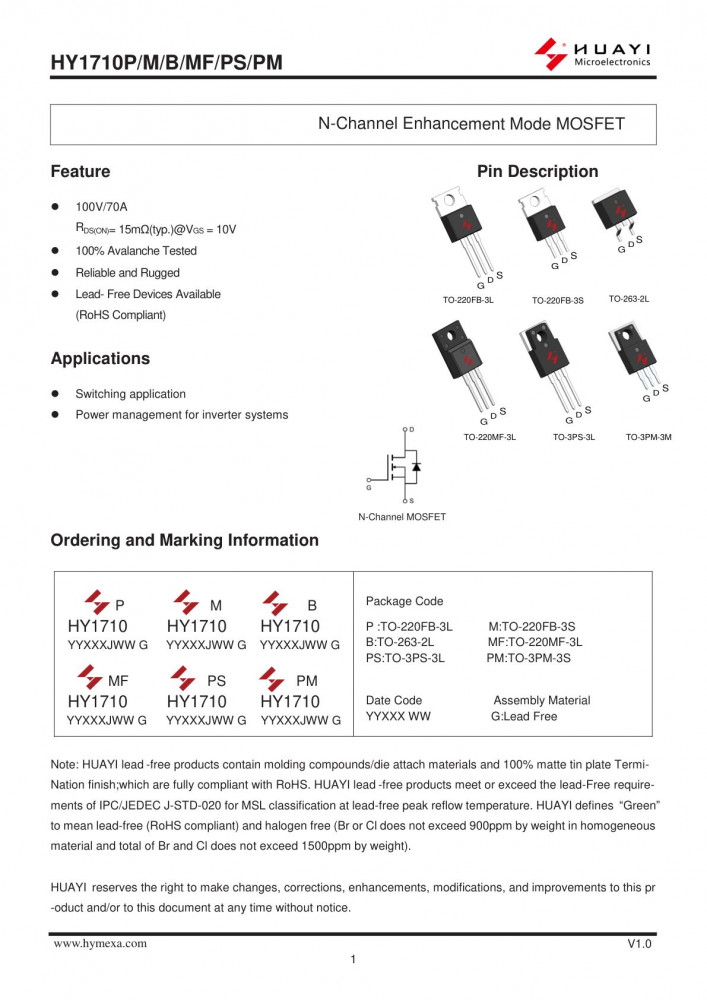 HY1710P datasheet page 1