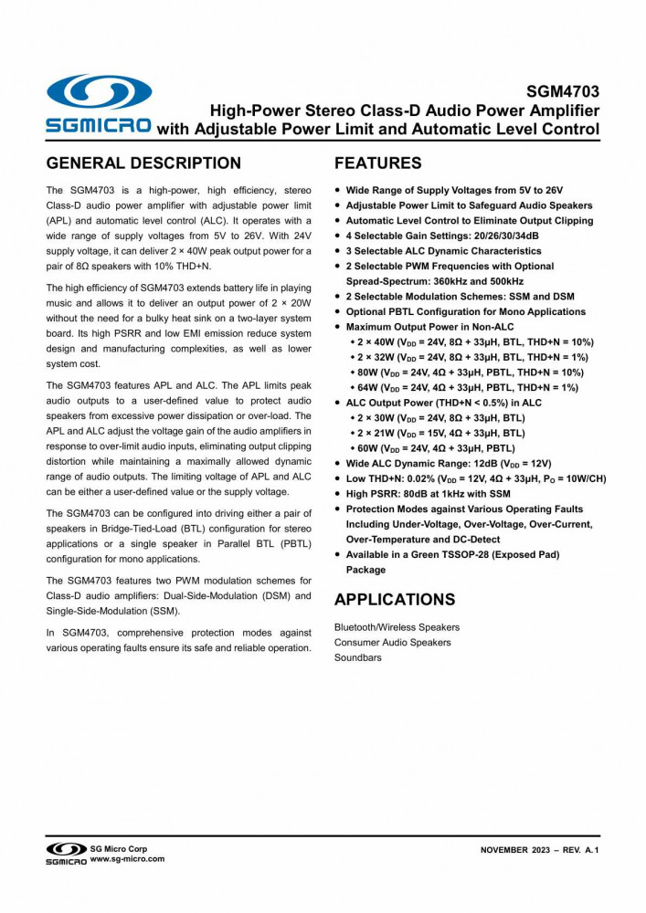 SGM4703 datasheet page 1