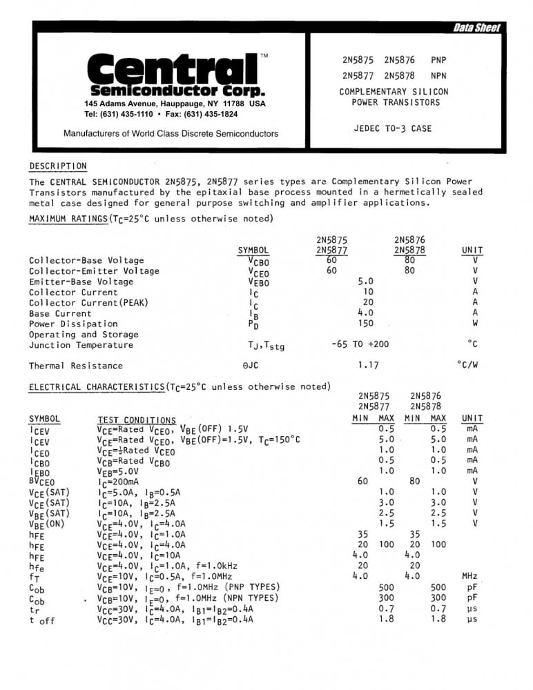 2N5878 document page 1