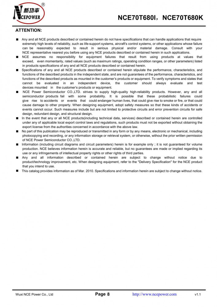 NCE70T680K datasheet page 8